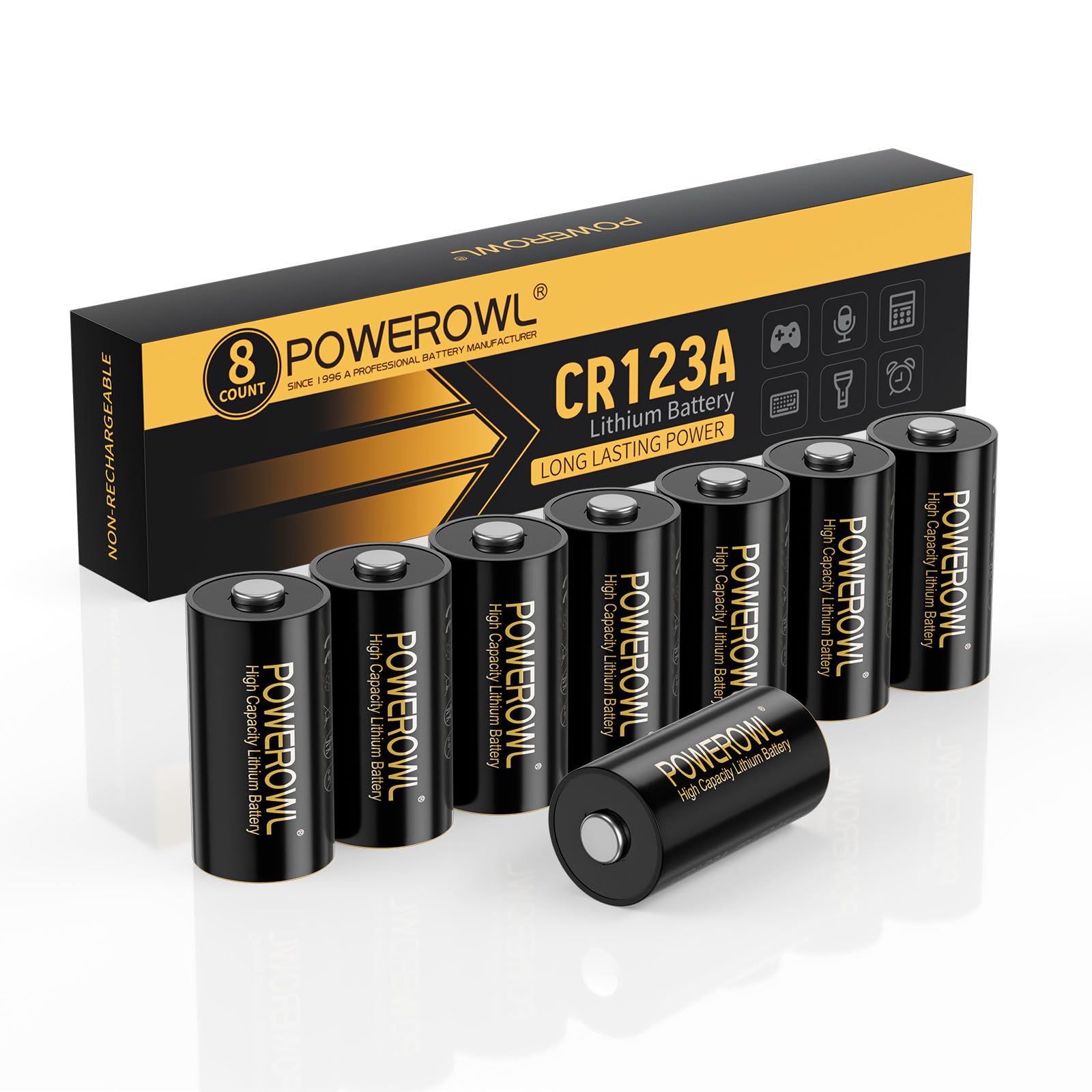 Amazon.com: POWEROWL 123 Batteries Cr123A 3V Lithium 8 Count, High Capacity 123A C123 Battery ...
