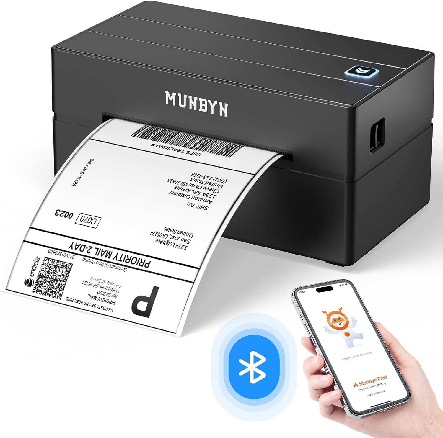 MUNBYN Bluetooth Thermal Shipping Label Printer, 4x6 Wireless Label Printer for Small Business ...
