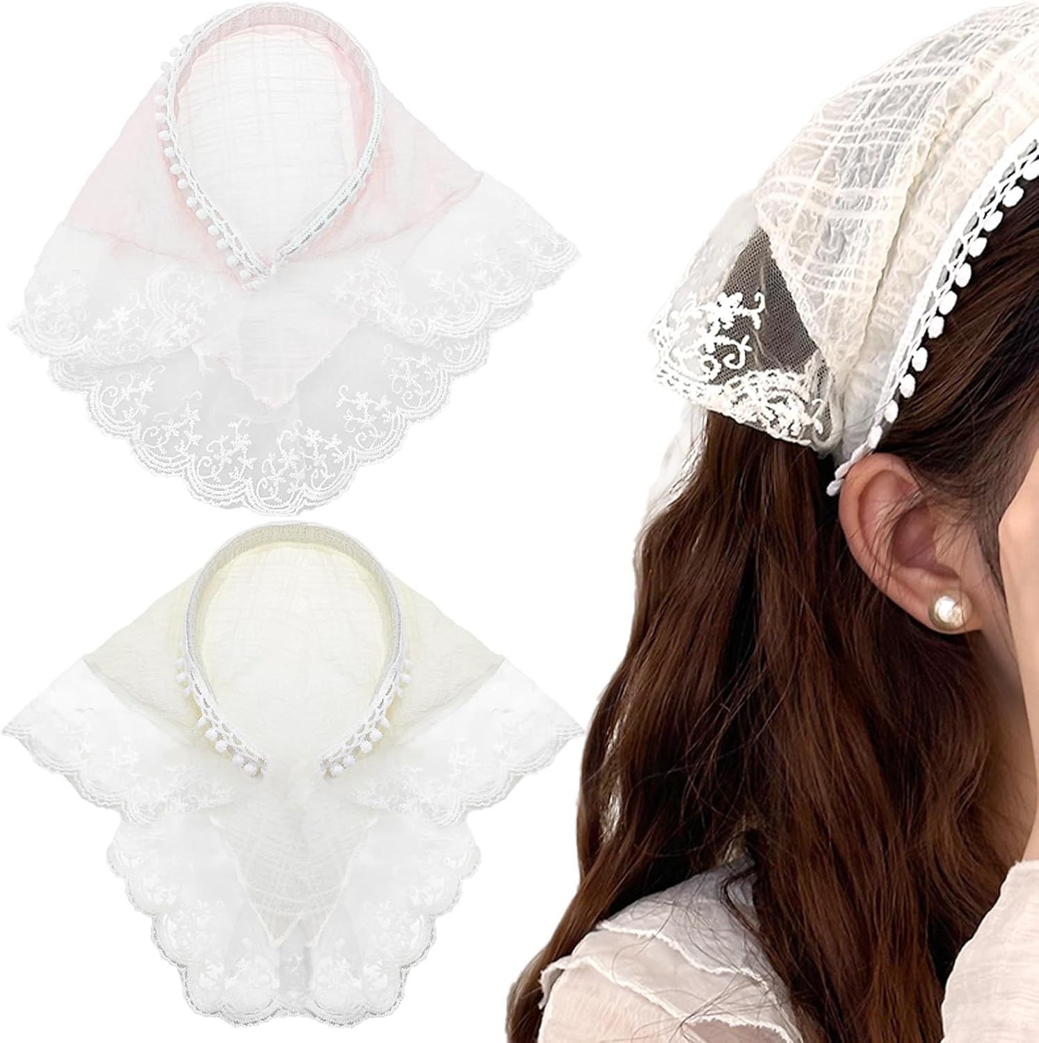 2 PACK Hair Scarf Headband for Women, Lace Hair Bandana, Non-Slip Hair ...