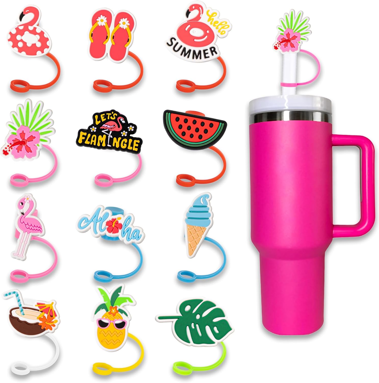 Amazon.com: 12PCS Summer Straws Cover Cap Silicone for Tumbler Cup ...
