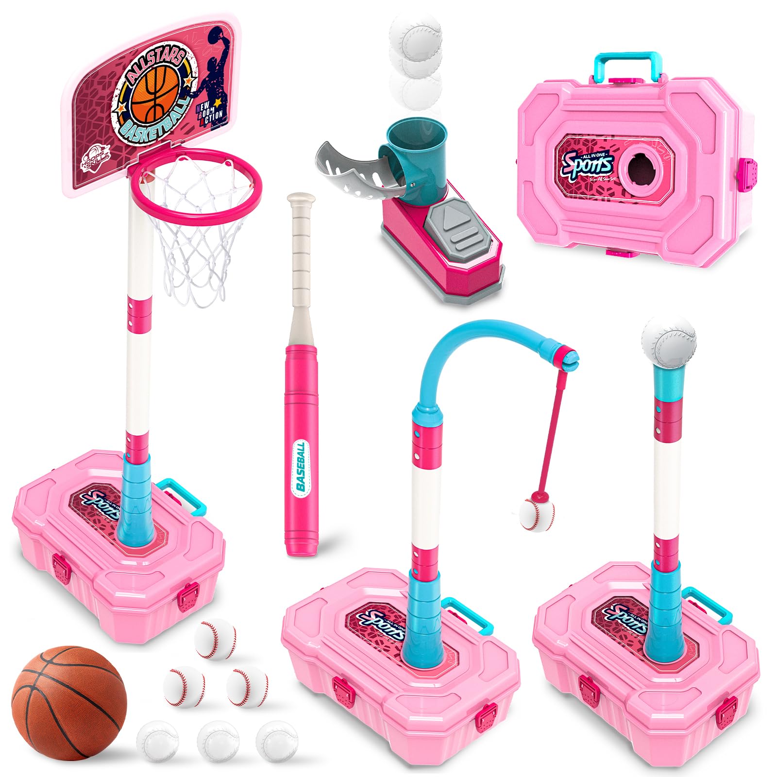Amazon.com: 4-in-1 Toddler Basketball Hoops and T-Ball Set, Height ...