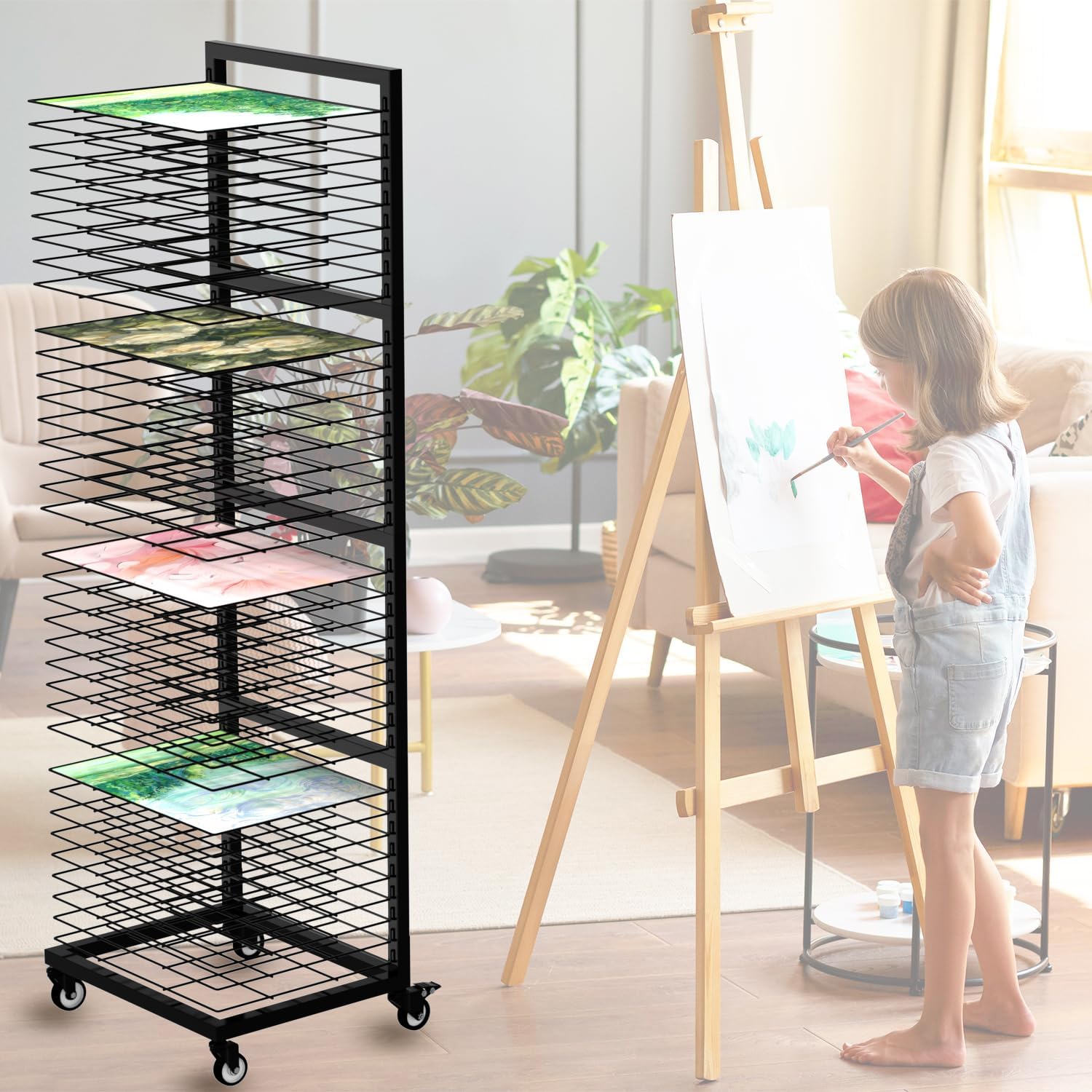 Amazon.com: MOOFI Art Drying Rack with 36 Removable Shelves, Painting ...