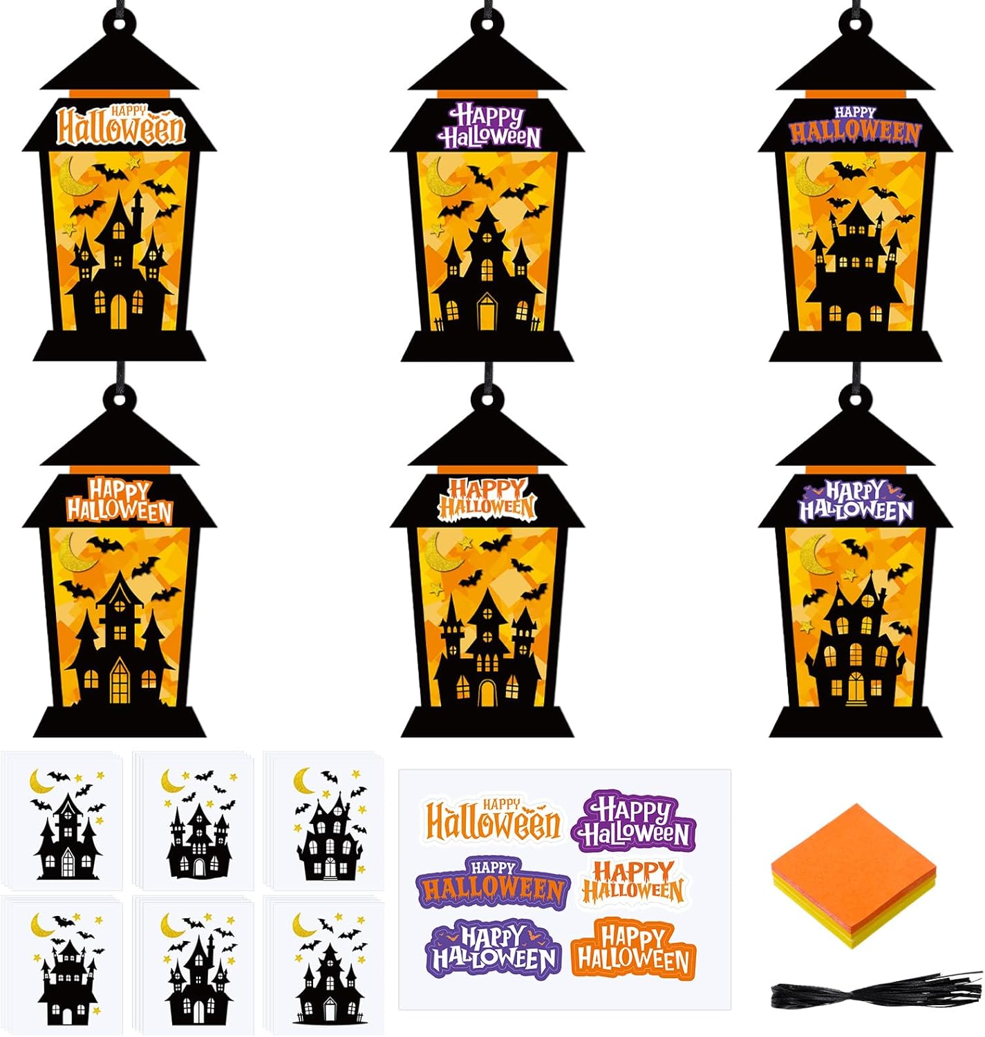 Amazon.com: 24 Sets Halloween Lantern Suncatchers Crafts Haunted House ...