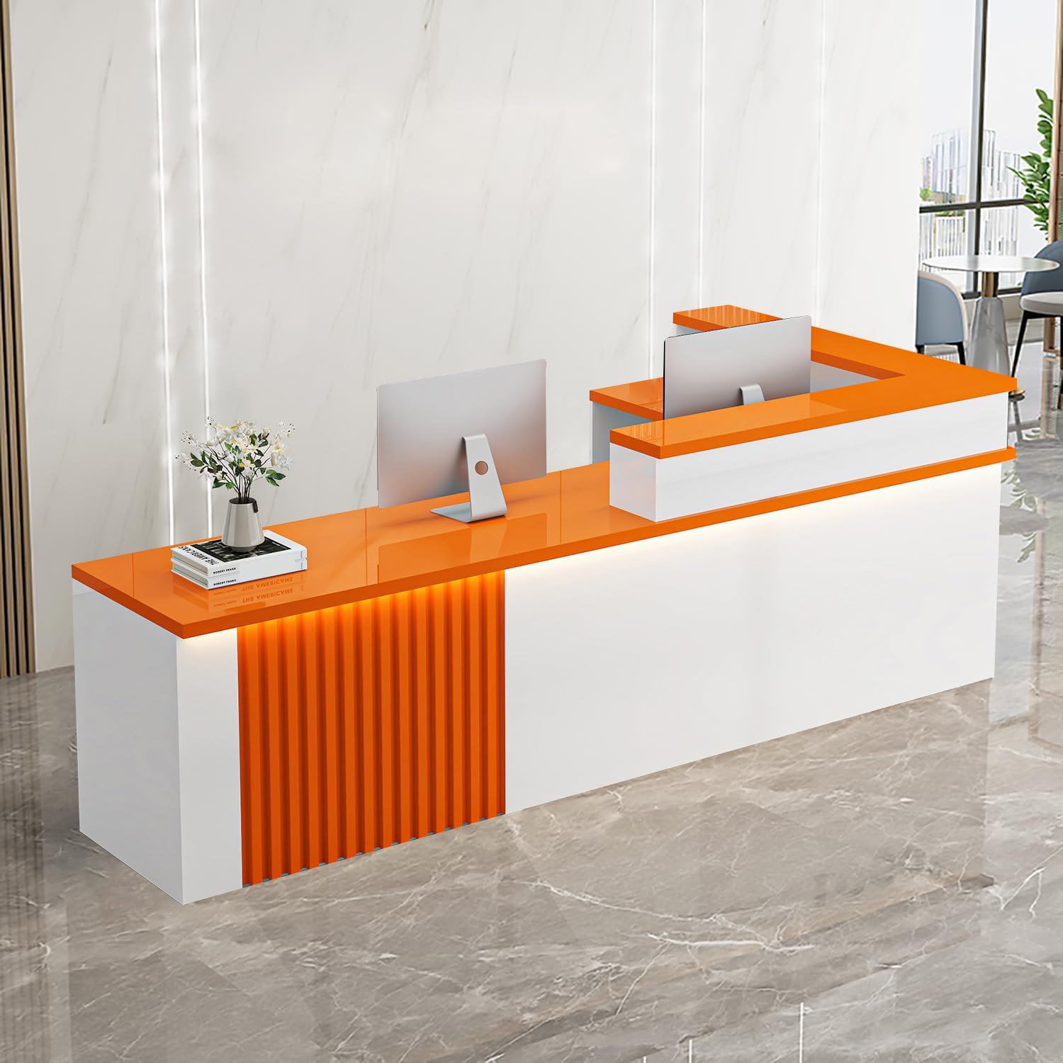 Amazon.com: Receptionist Desk with LED Light，Wooden Salon Checkout ...