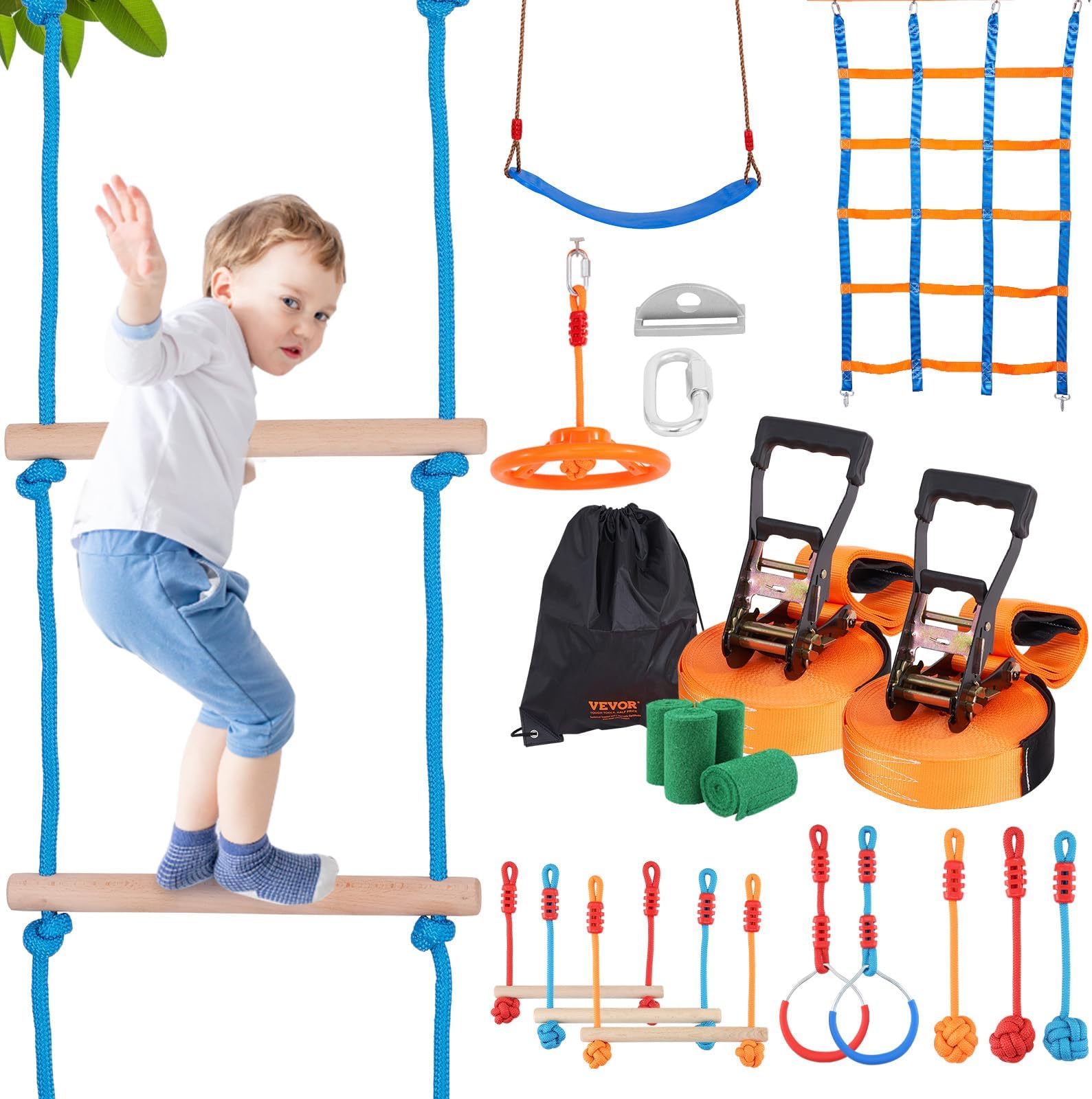 VEVOR Ninja Warrior Obstacle Course for Kids, 2 x 56 ft Weatherproof ...