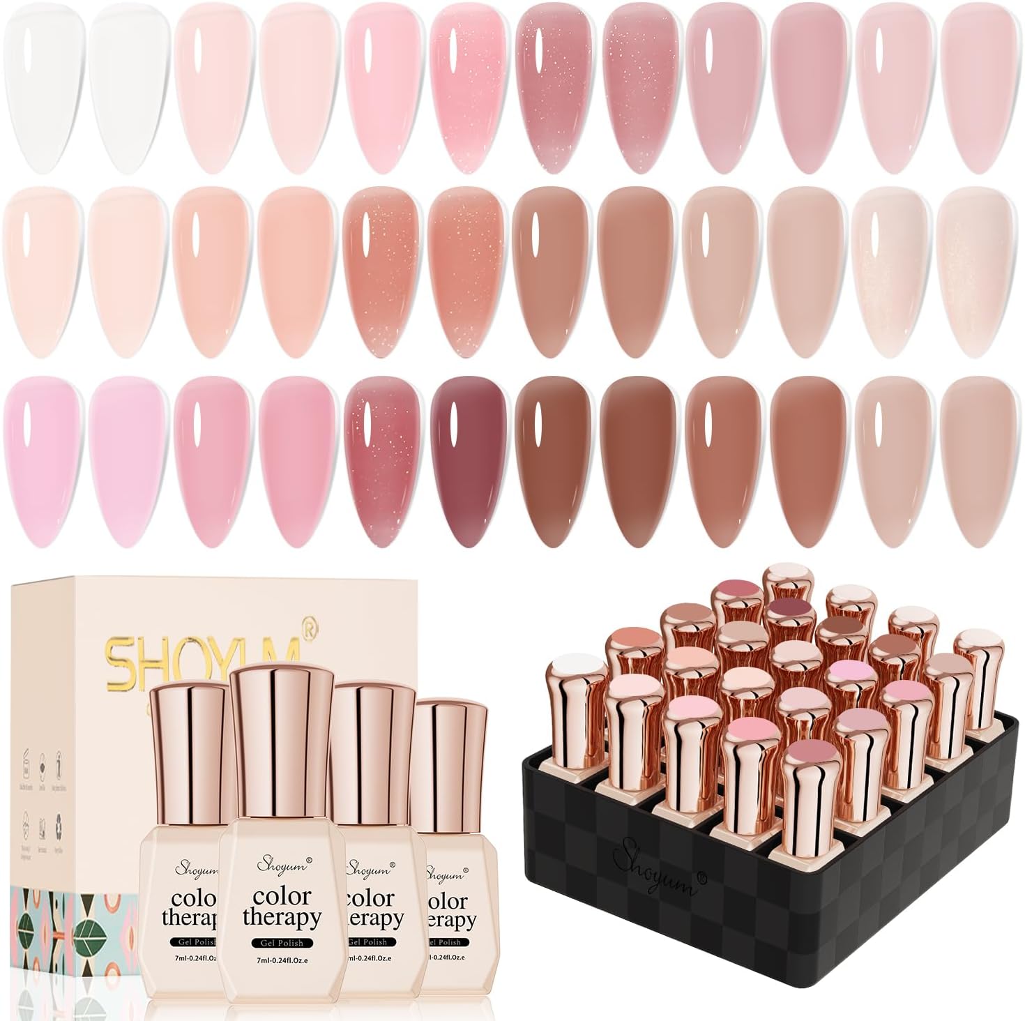 Amazon.com : SHOYUM 24 Pcs Jelly Nude Gel Nail Polish Set, Sheer Pink ...