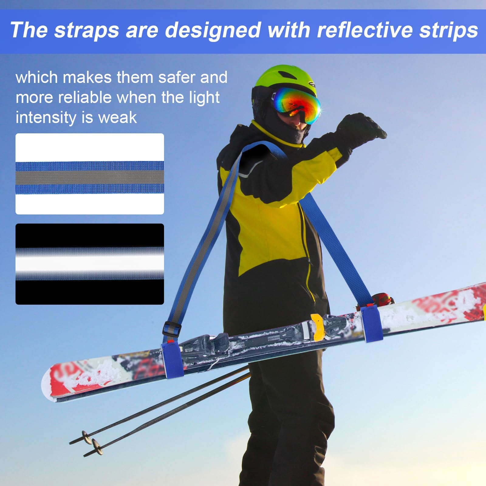 Ski Clips QKURT 2PCS Ski Carrier Straps - Shoulder Binding Straps For ...