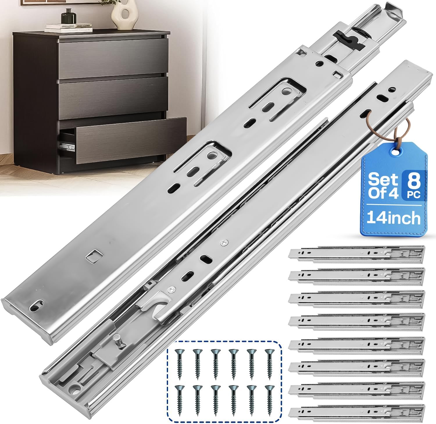 OURSHOM 14 Inch Soft Close Drawer Slides 4 Pairs (8pcs) Heavy Duty Full ...