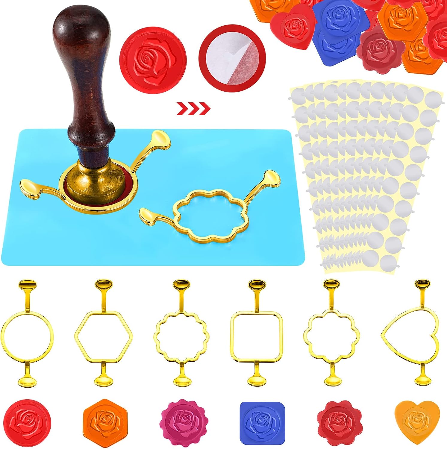 Amazon.com: 6 Pcs Metal Wax Seal Mold Round Flower Square Hexagonal ...
