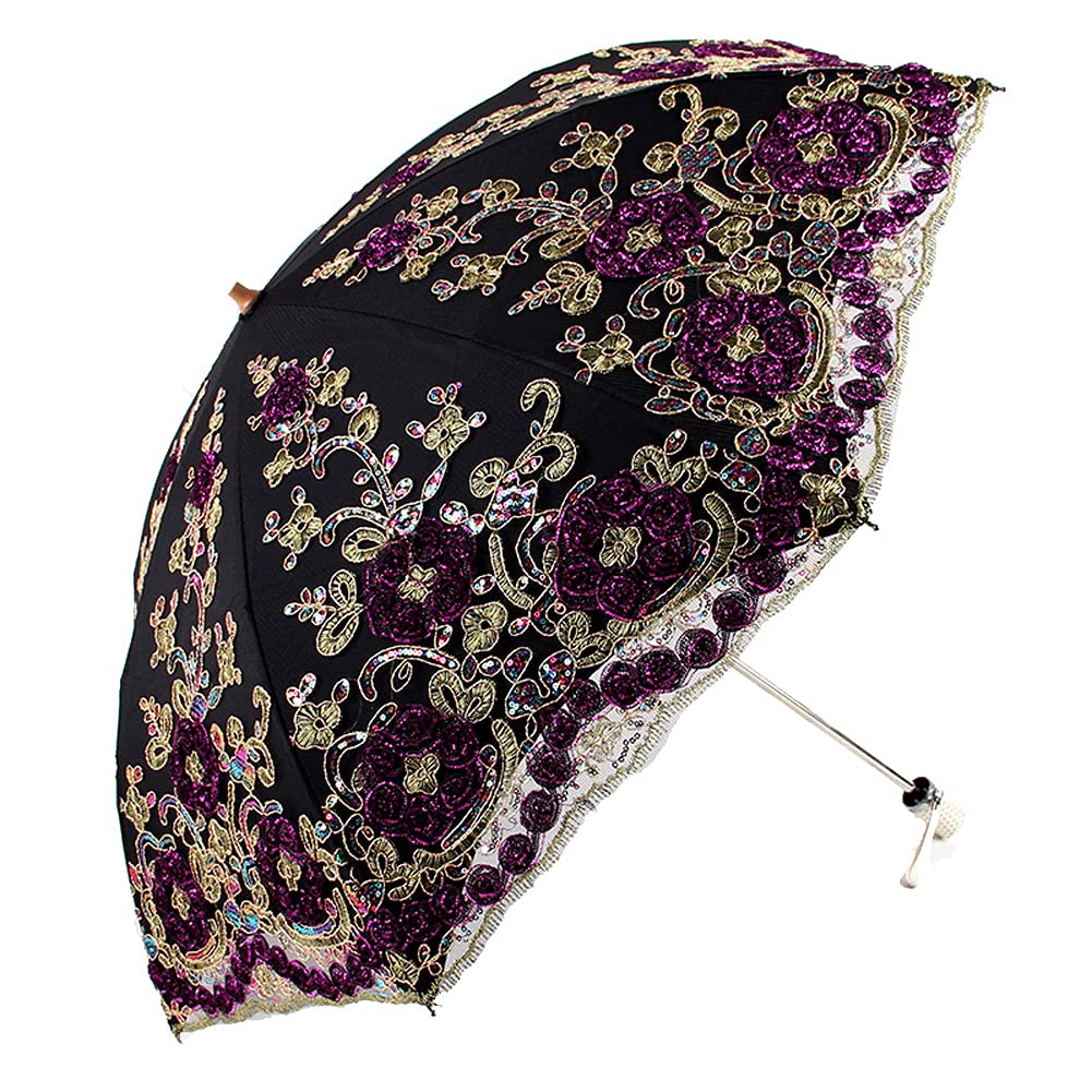 1 x Brand New LCY Ladies Lace Folding Anti-UV Parasol Snow Rain Sun Um ...