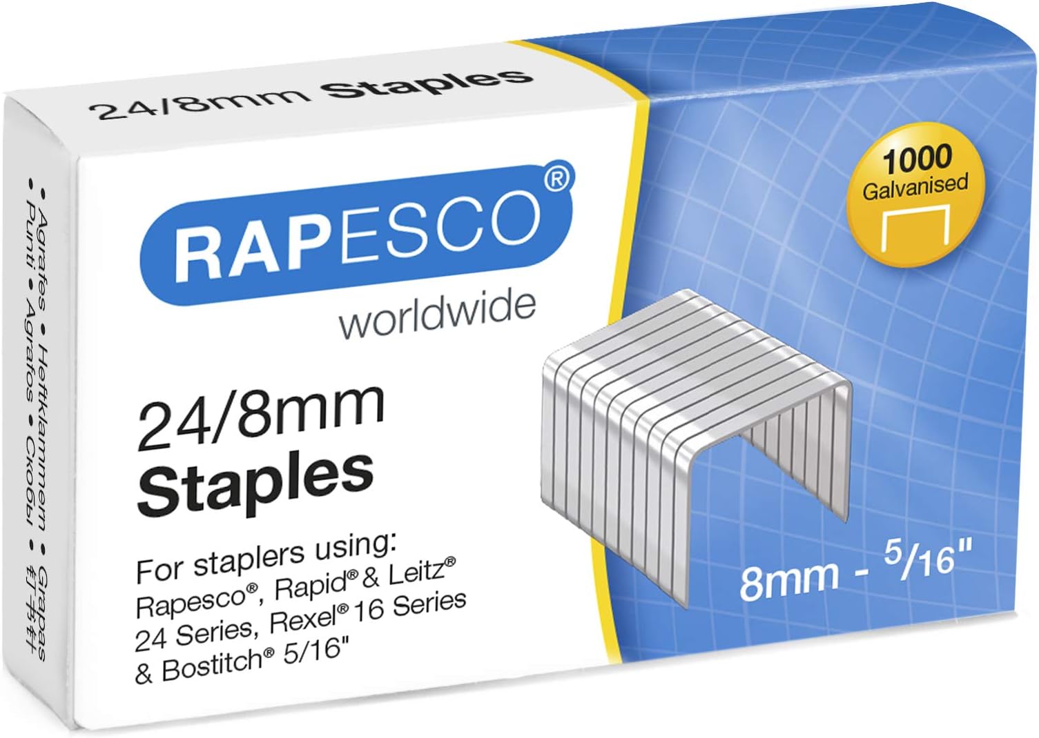 Rapesco 1456 24/8 mm Galvanised Staples, Pack of 1000 : Amazon.co.uk ...