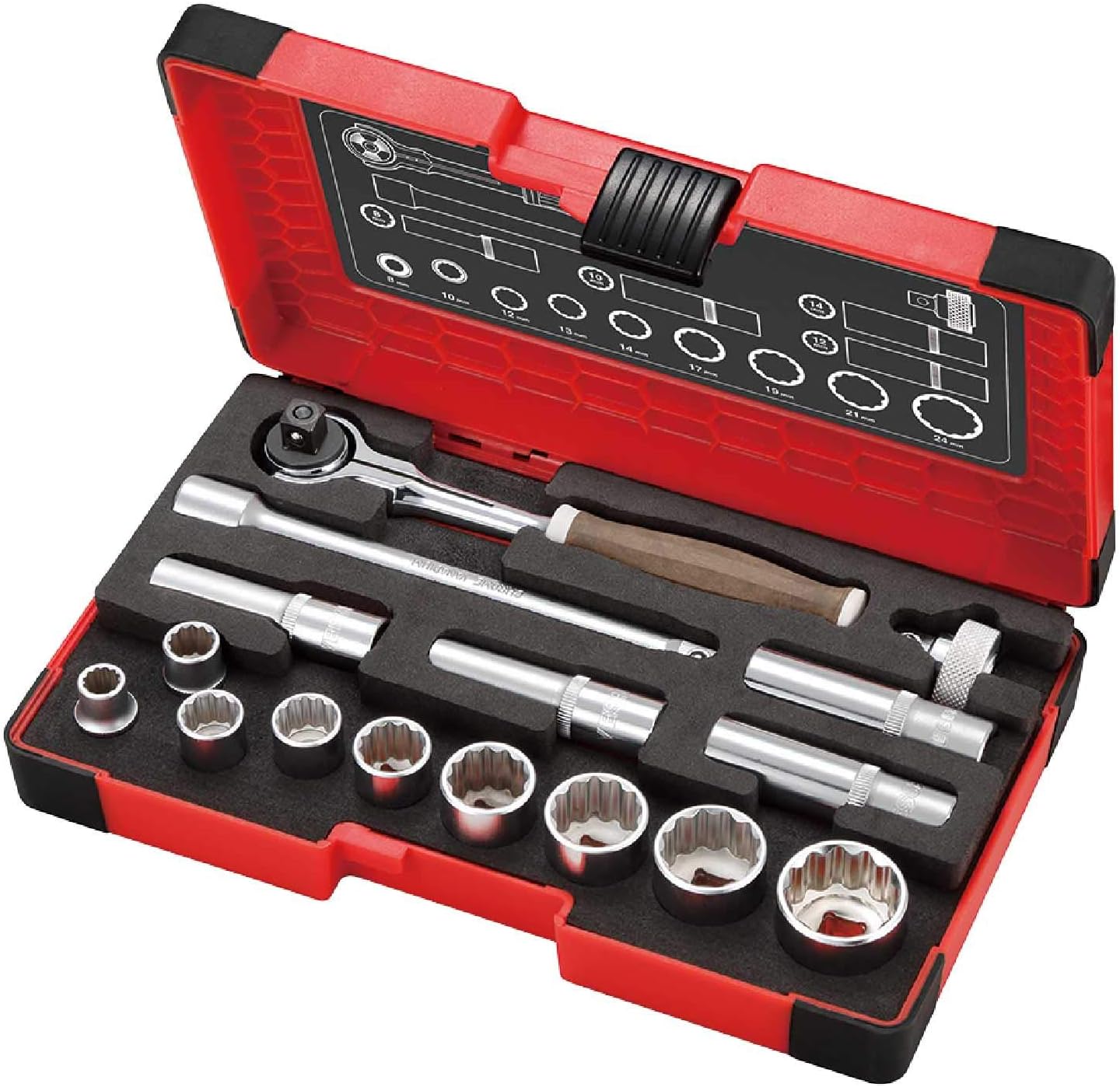 VESSEL 3/8" Swivel Socket Wrench Set - Wood-Compo HRW3005M-SW Non-Slip ...