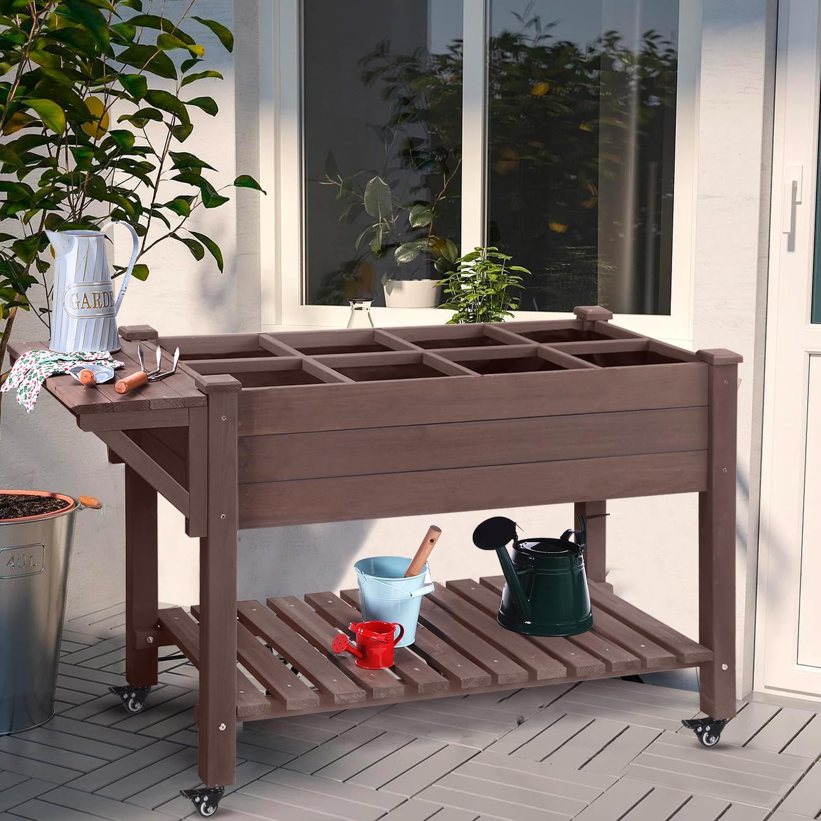 Amazon.com: COSTWAY Raised Garden Bed, 3-Tier Wooden Elevated Planter ...
