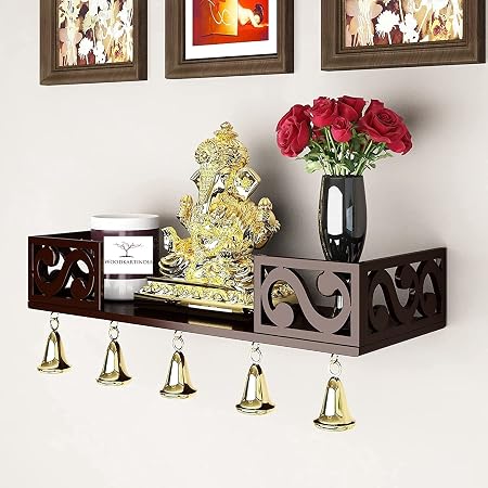 DecorDen Wood Wall Mount Temple Mandir Wall Shelf Wooden mandir/Wooden ...