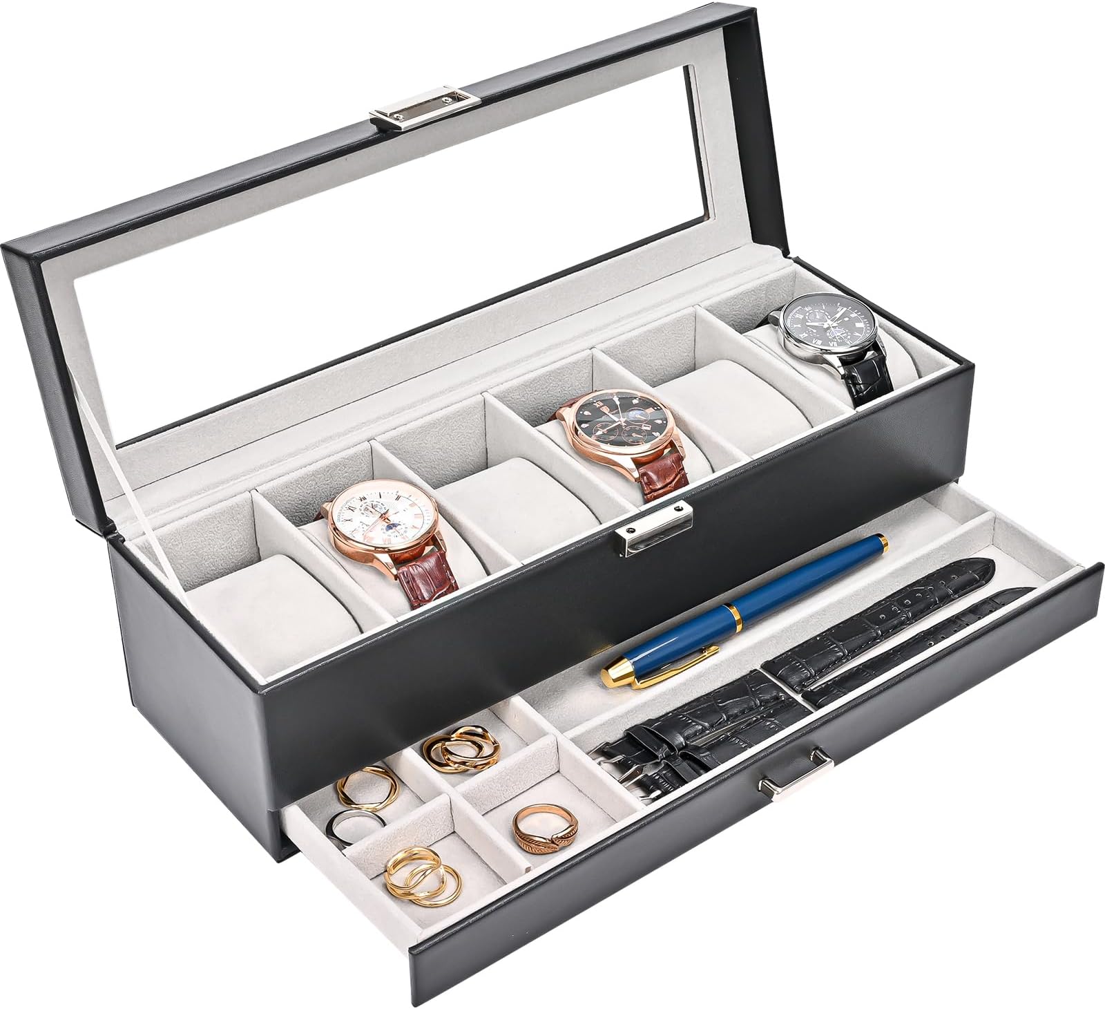 Amazon.com: AUTOARK Leather 6 Watch and 3 Eyeglasses&Sunglasses Box ...