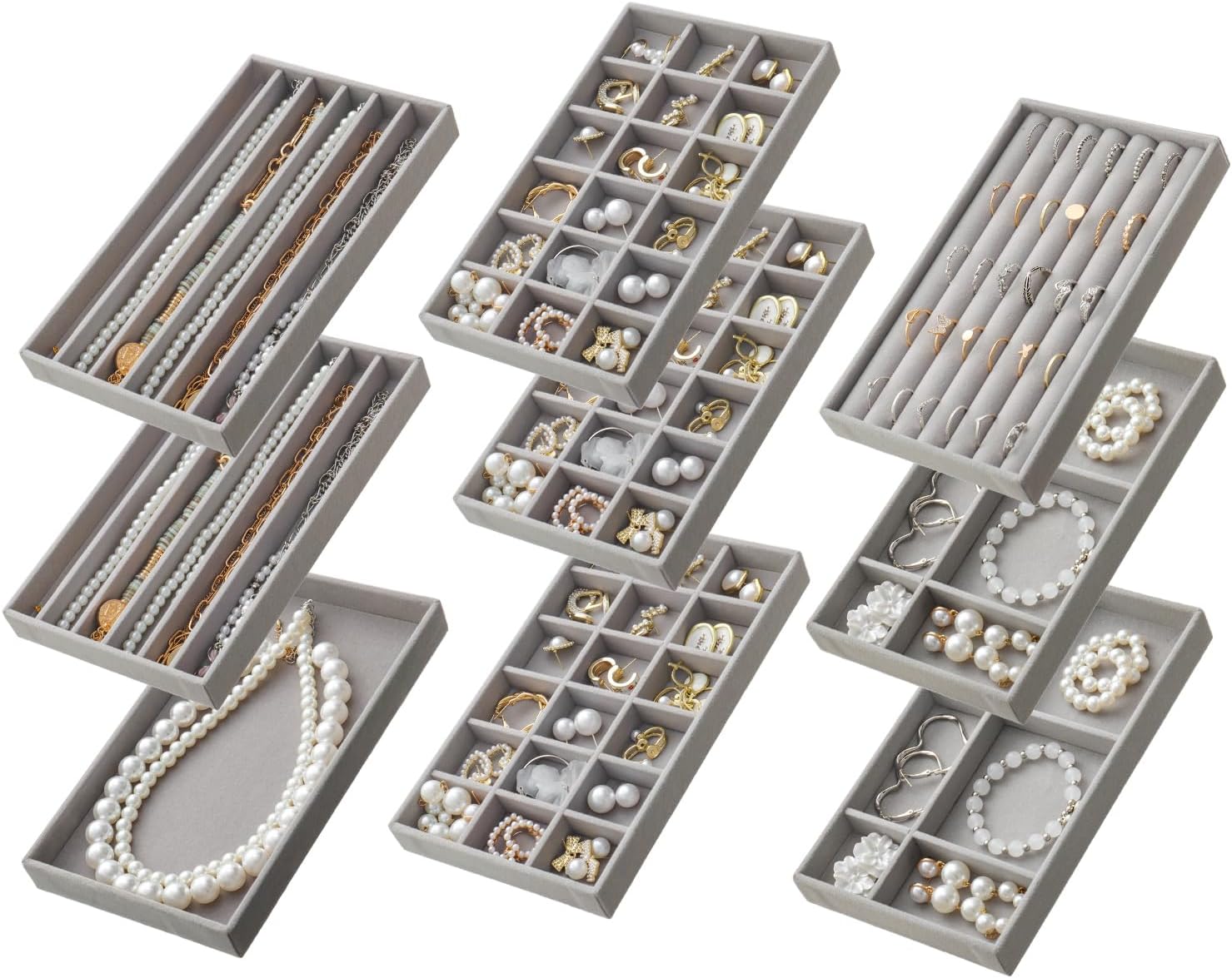 Amazon.com: SPAKOWN Jewelry Drawer Organizer Inserts Set of 9, Velvet ...