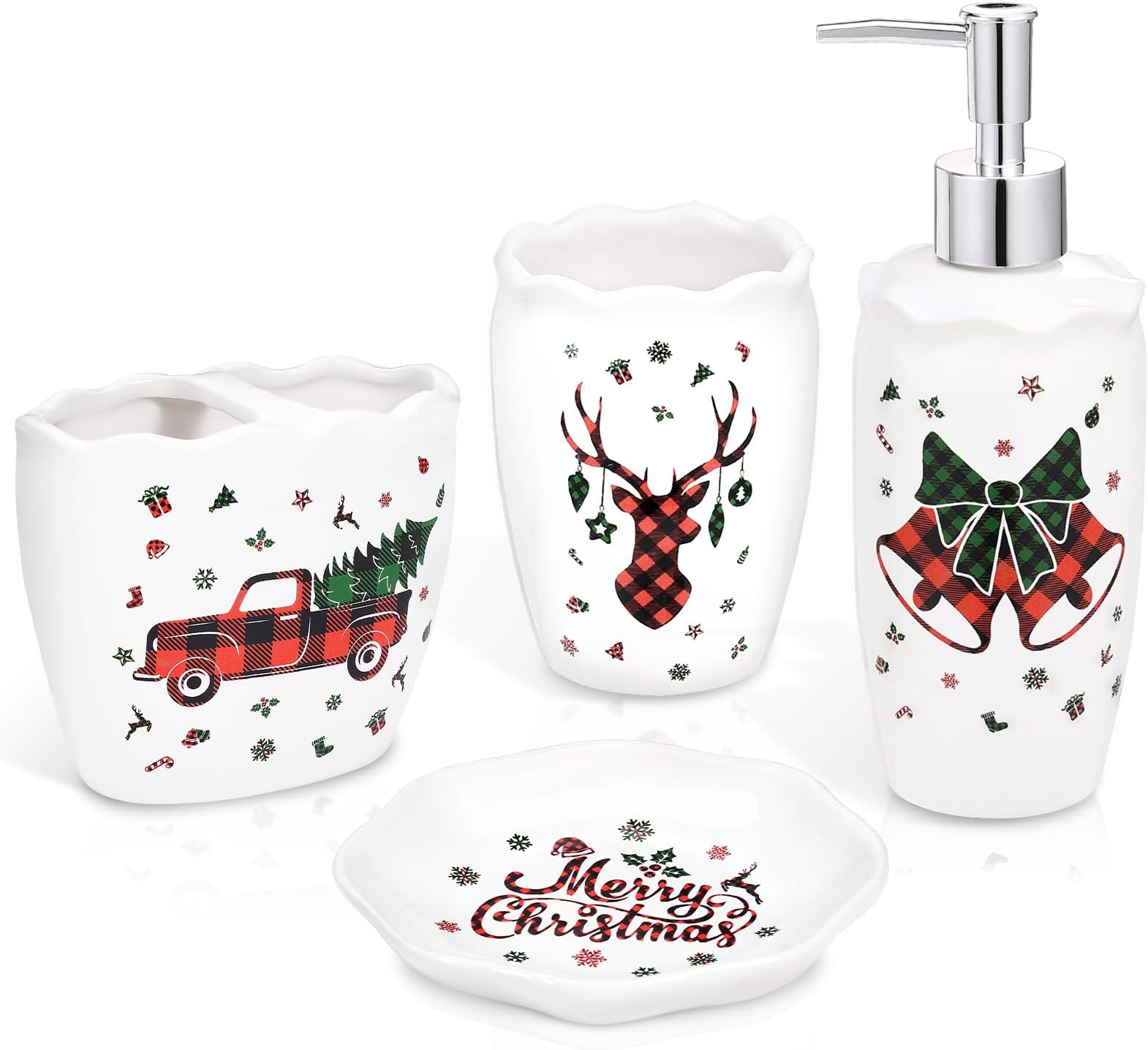 Amazon.com: Christmas Bathroom Accessory Set of 4，Beautiful Christmas ...