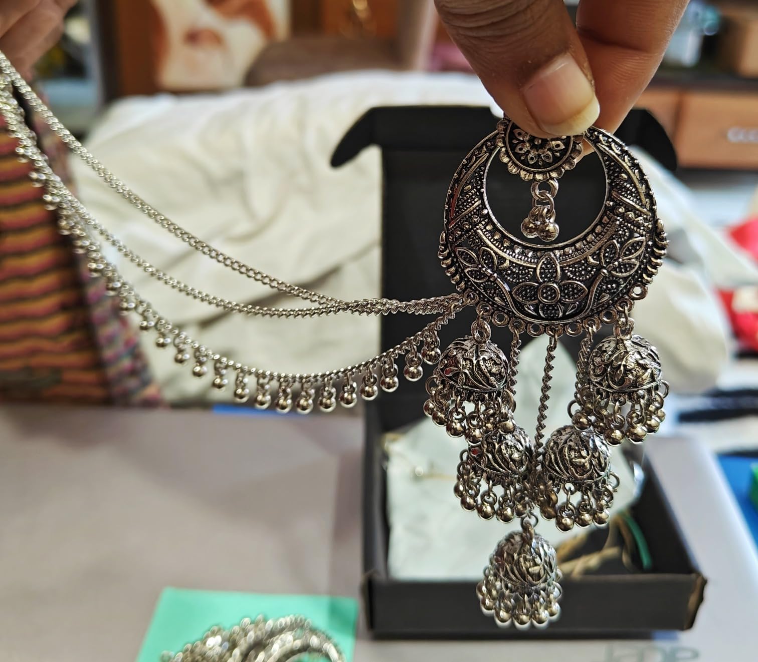 THE STYLE COURTYARD Oxidized Traditional Wedding Earring Chandbali ...