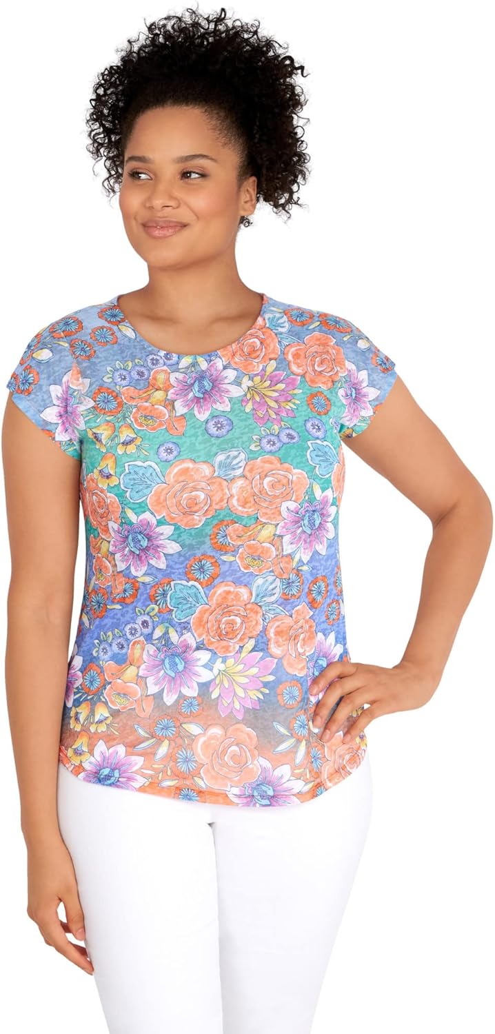 Amazon.com: Ruby Rd. Women's Petite Knit summer floral top Size PL ...