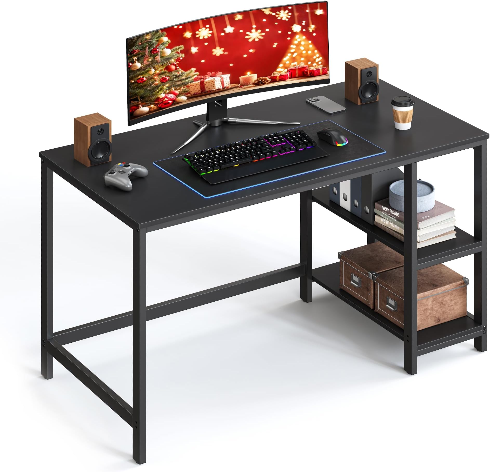 CubiCubi Schreibtisch, 100 x 50cm Groß Computertisch mit Regal rechts ...