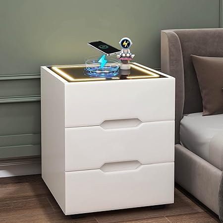 Amazon.com: JDPAG High Gloss LED Nightstand with Wireless Charging ...