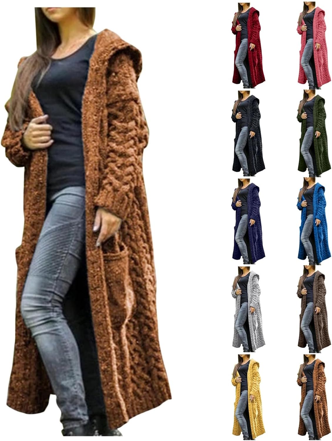 Lainuyoah Long Chunky Cable Knit Cardigans For Women Open Front Long ...