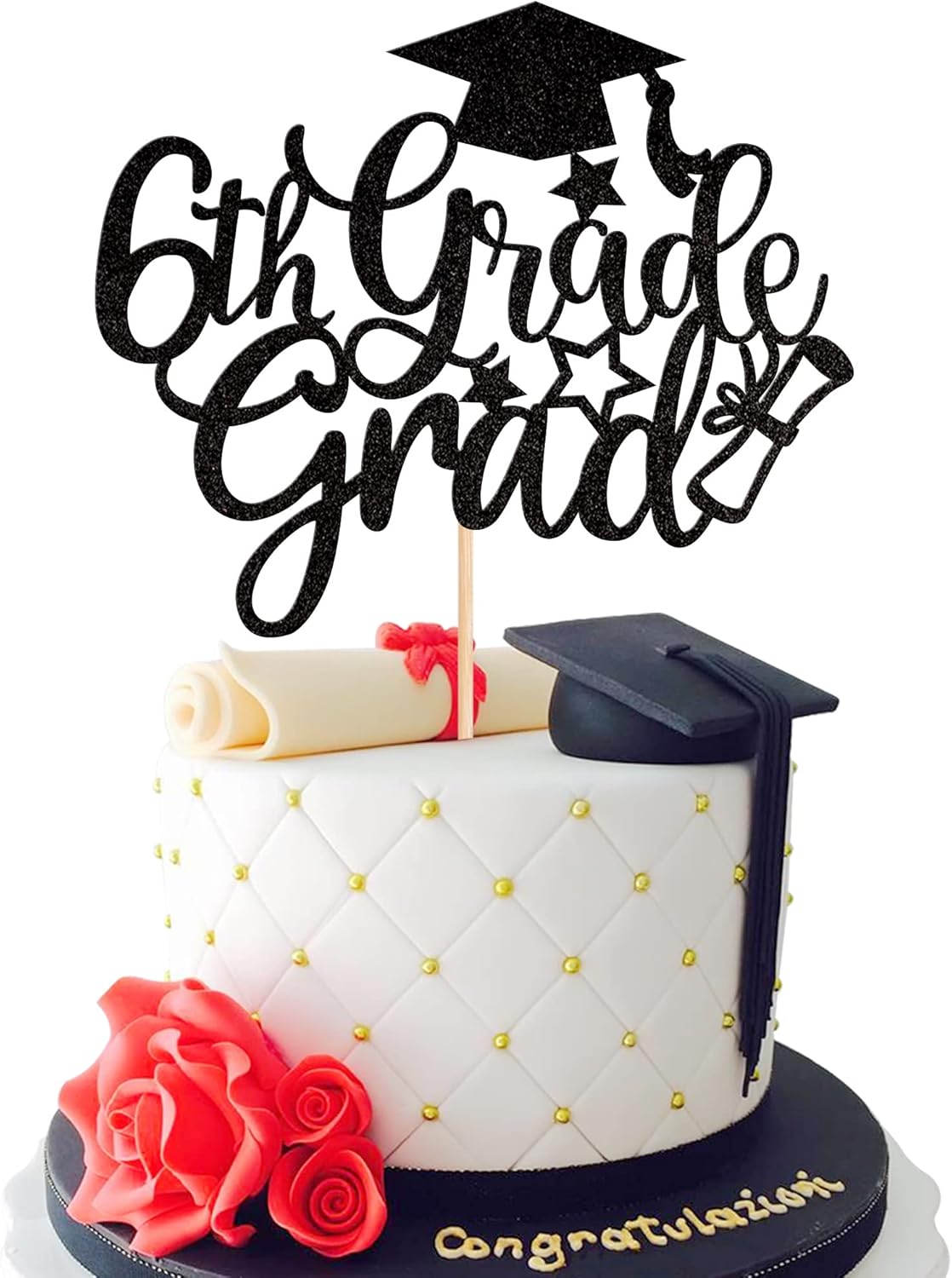 Amazon.com: 1 PCS 6th Grade Grad Cake Topper with Glitter Diploma Cap ...