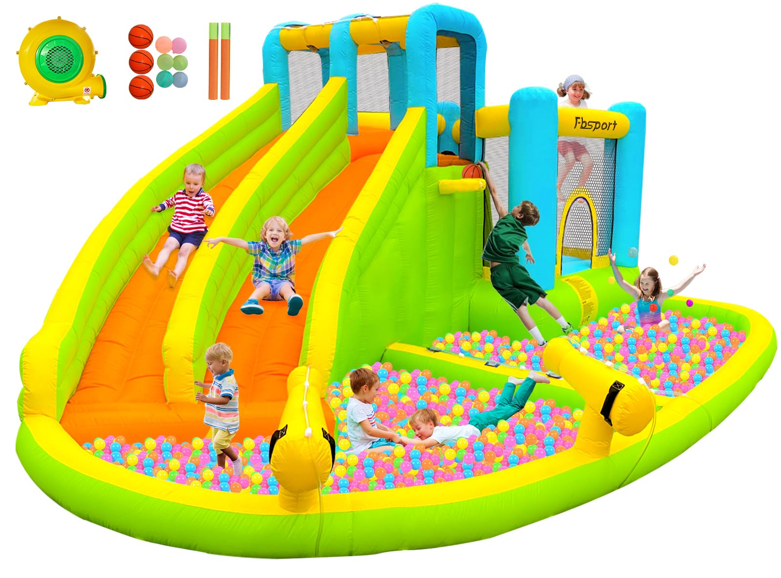 Amazon.com: FBSPORT Inflatable Bounce House Water Slide Park, Double ...