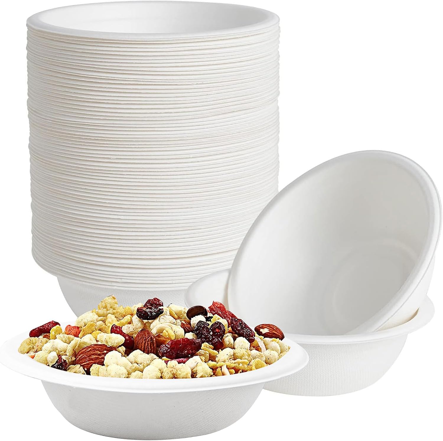 100 Pack 12 oz Paper Bowls, Heavy Duty Disposable Soup Bowls Cereal ...