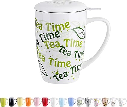 LOVECASA Tea Infuser Mugs [450ml], Large Tea Mug with Lid and Stainless ...