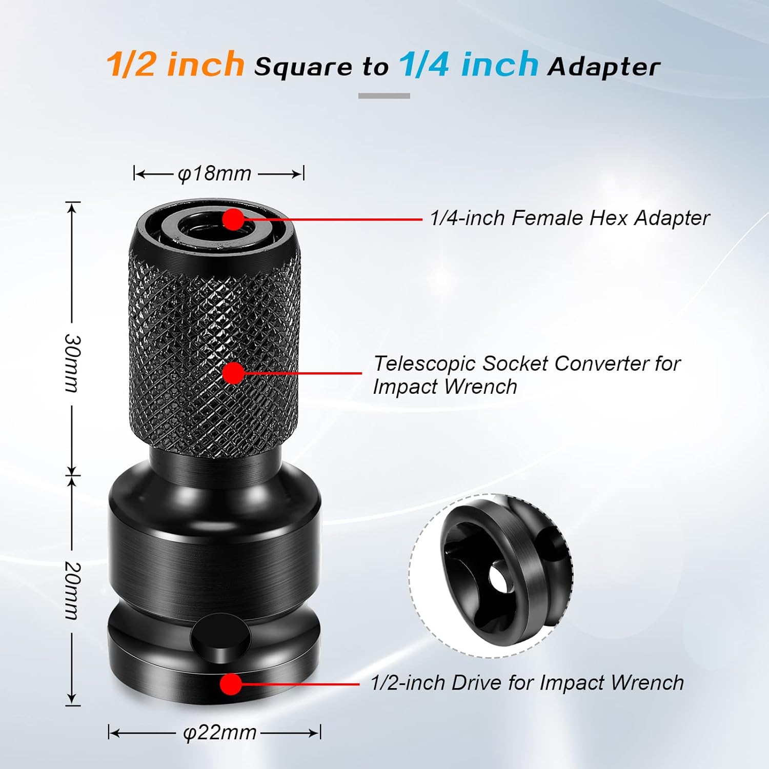 7 Pieces 1/2 Inch Impact Adapter Socket Bit Adapter 1/4 inch Hex Female ...