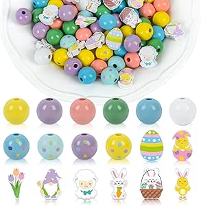 Amazon.com: 240 Pieces Easter Wood Beads Egg Bunny Wooden Beads Spring ...
