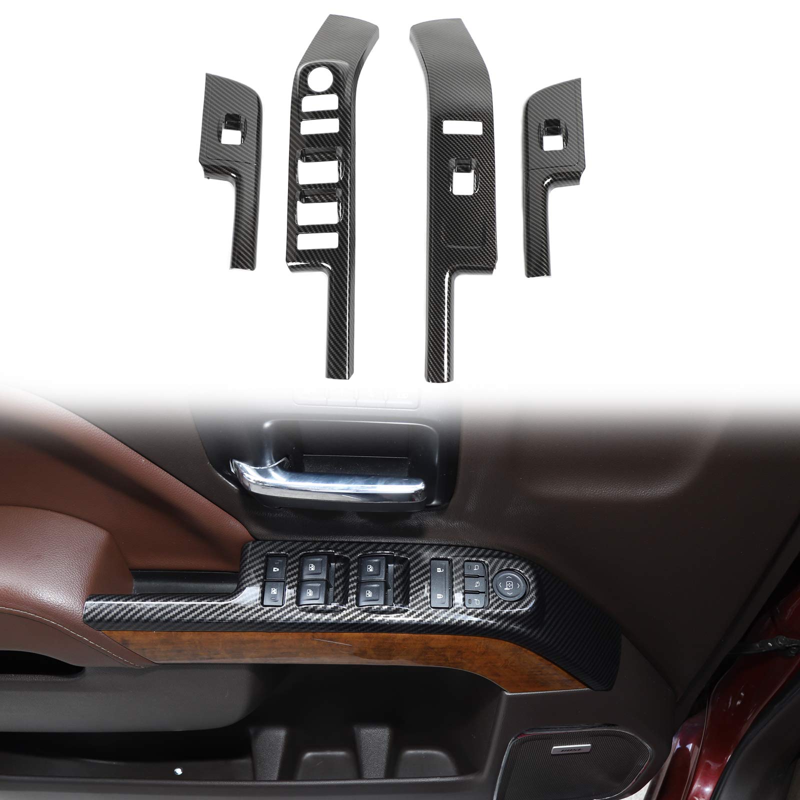 RT-TCZ for Chevy Silverado Carbon Fiber Window Switch Panel Trim Cover ...