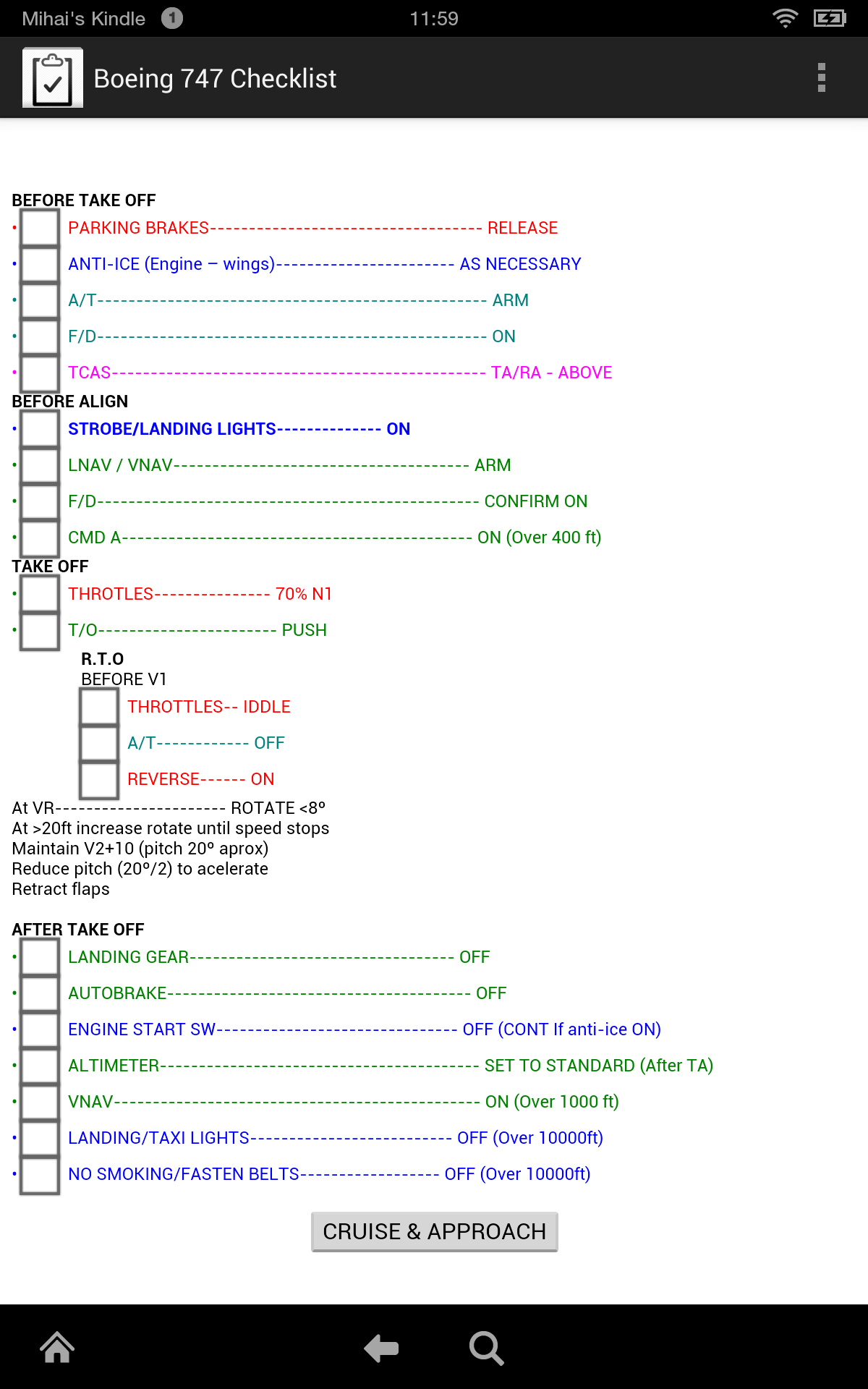 Boaeing 747 checklist - App on Amazon Appstore