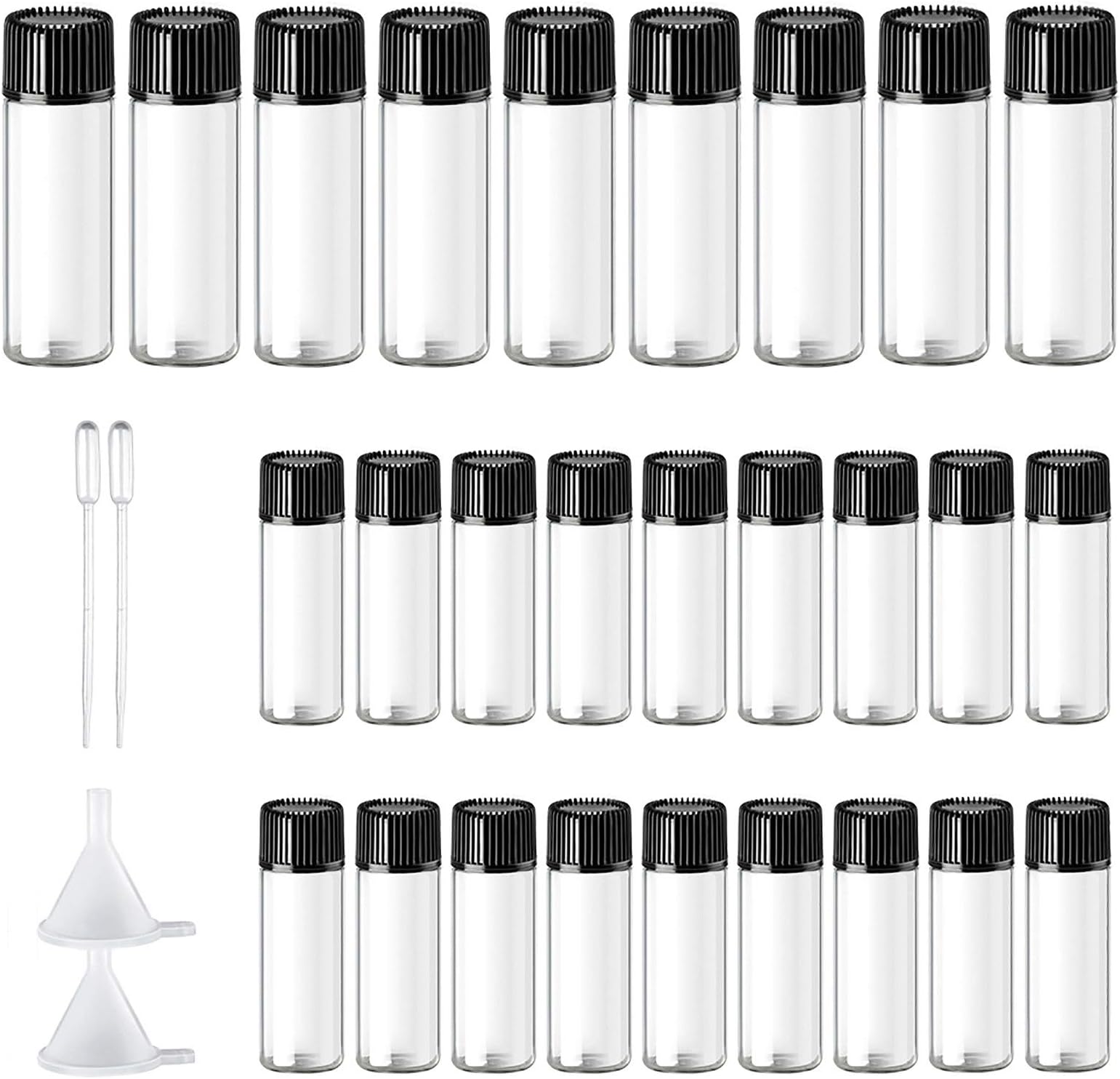8pcs Sample Glass Bottles with Plastic Screw Black Cap Transparent ...