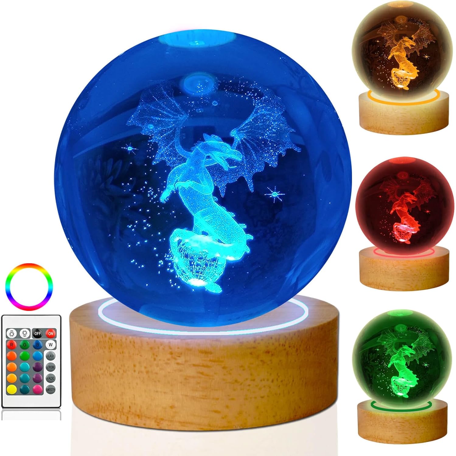 LINSINA Dragon Table Lamp, 3.15in 16 Colors Crystal Ball Night Light ...