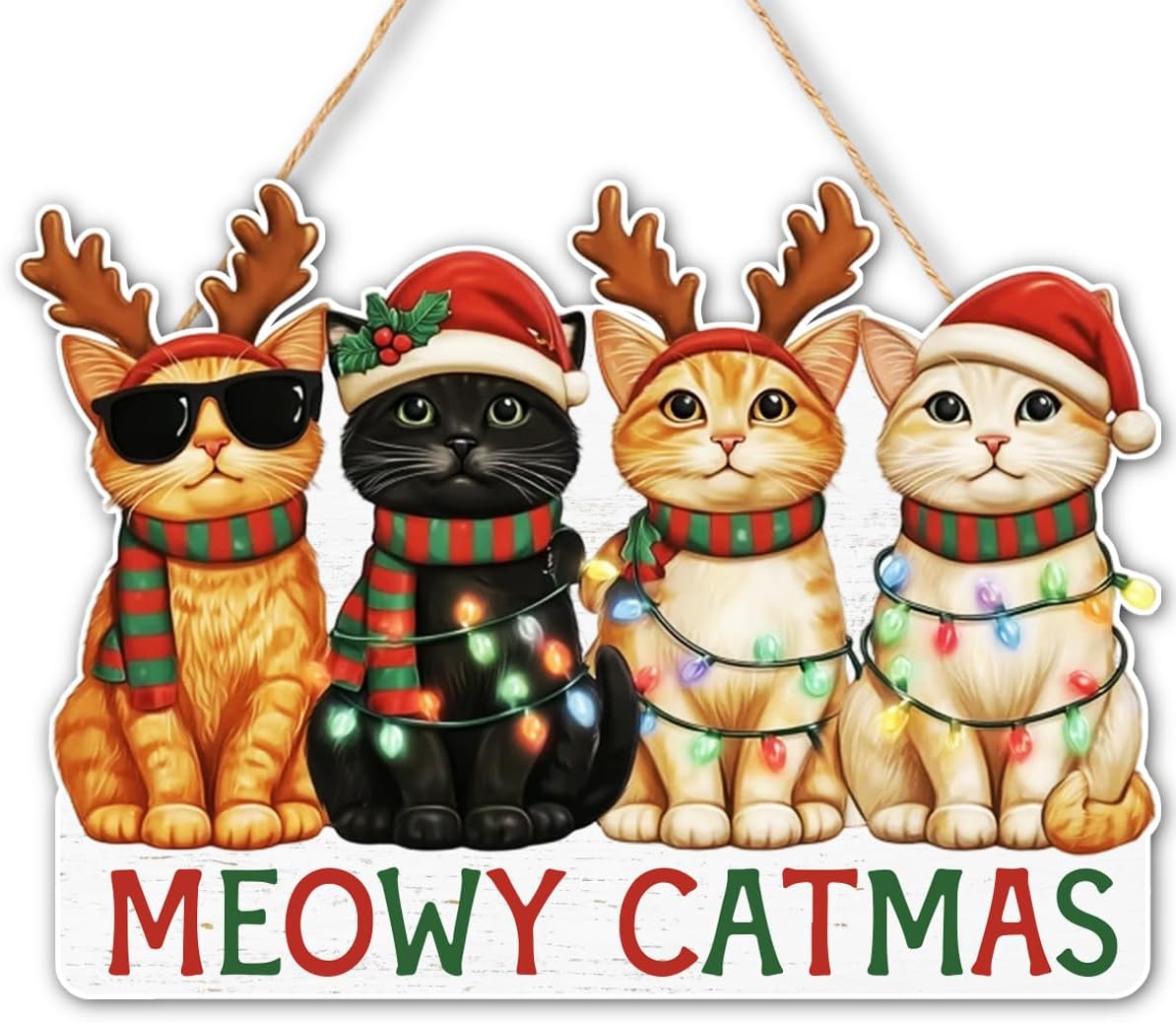Amazon.com: Christmas Cat Gifts Door Hanger for Cat Lover, Meowy Catmas ...