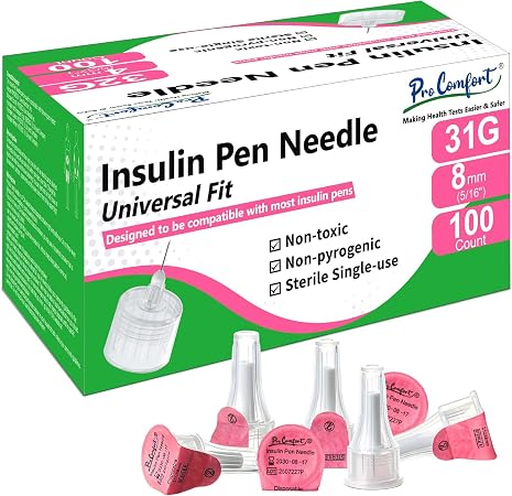 Amazon.com: Pro Comfort Insulin Pen Needles 31G 8mm (5/16"), Diabetic ...
