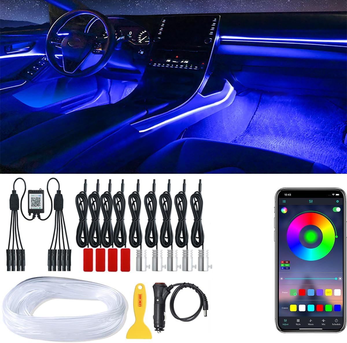 Car LED Strip Lights, LEDCARE 9 in 1 RGB Car Interior Lights with APP ...