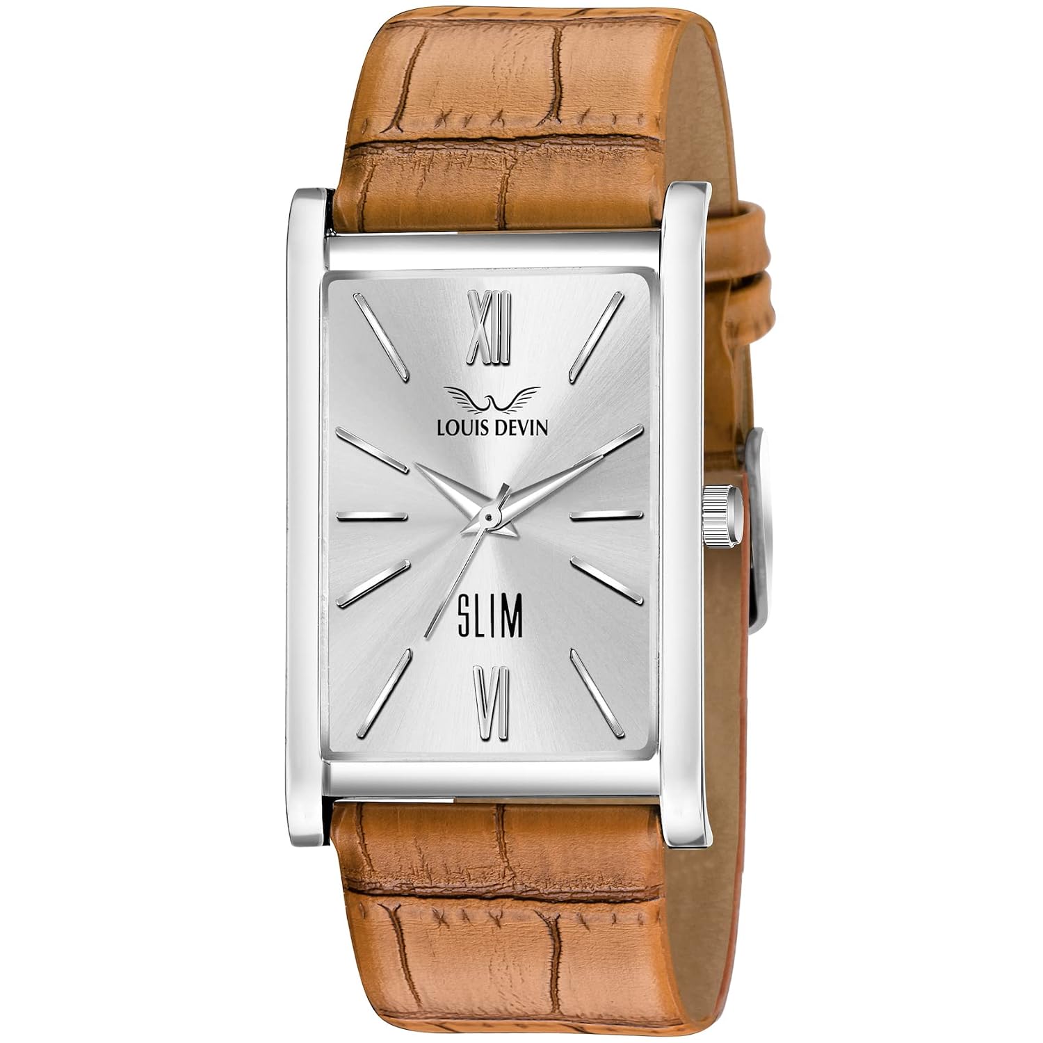 LOUIS DEVIN Tan Leather Strap Analog Wrist Watch for Men (Silver Dial ...