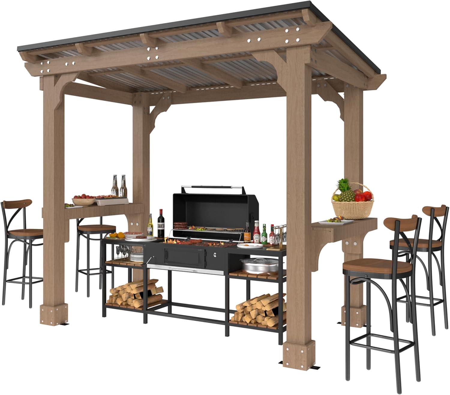 Amazon.com : MUPATER 8' x 5' Wooden Grill Gazebo with Sloping Metal ...
