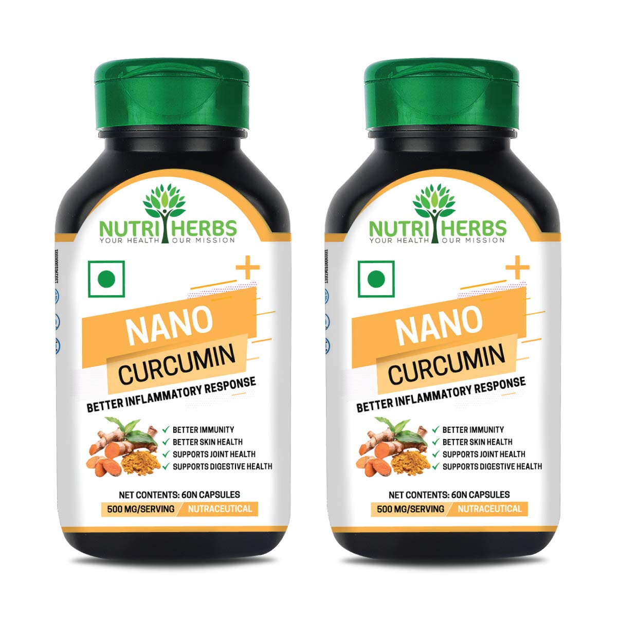 NUTRI HERBS Nano Curcumin Plus 500 Mg 60 Capsules for Bones & Joints ...