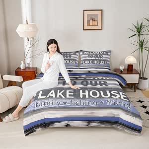 Amazon.com: Manfei Lake House Comforter Set Twin Size, Rustic Cabin ...