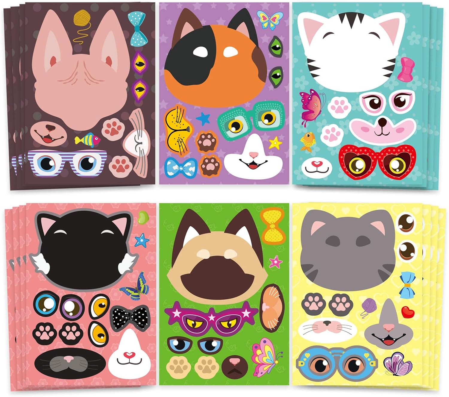 Amazon.com: Cat Stickers - 24 Sheets, Make Funny Cat Faces, Cute Cats ...