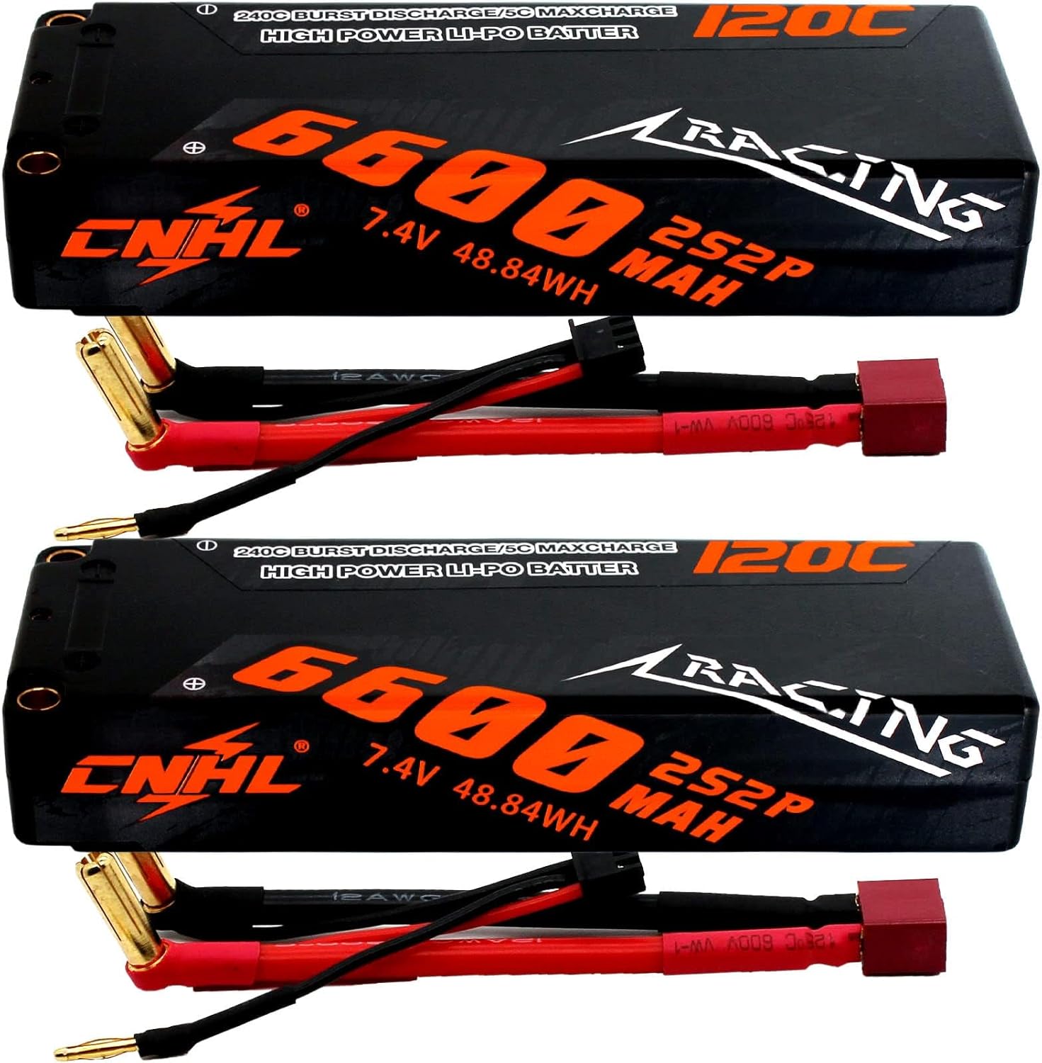 CNHL 2S Lipo Battery 6600mAh 120C 7.4V Hard Case with T Connector for RC Car Truck Boat Truggy ...