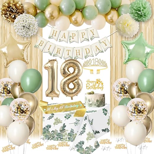 Amazon.com: 18th Birthday Decorations for Girls, Sage Green Happy 18th ...