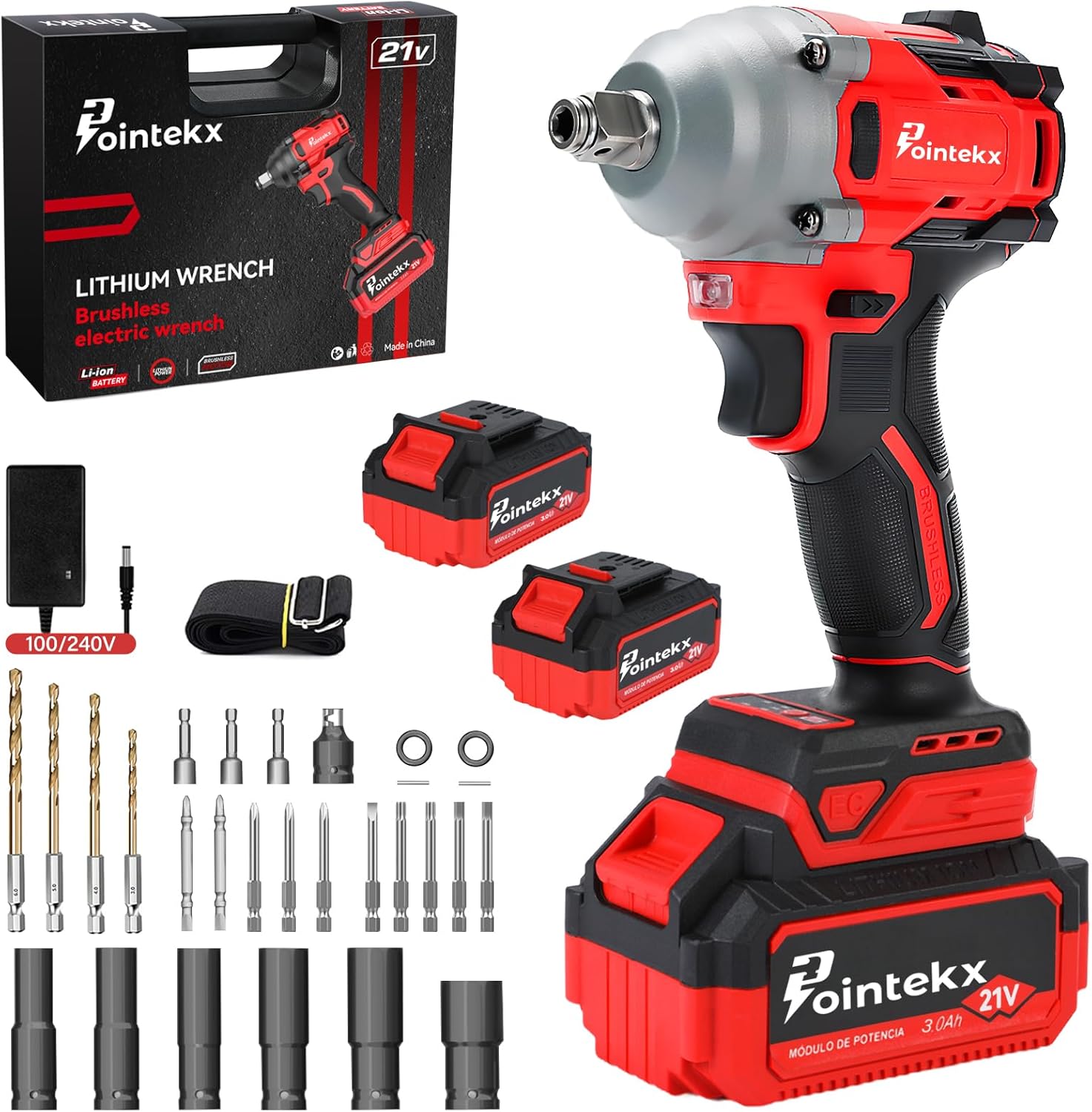 POINTEKX Pistola de Impacto 1/2" Inalambrica, 450N.M Llave de Impacto con Motor sin Escobillas ...