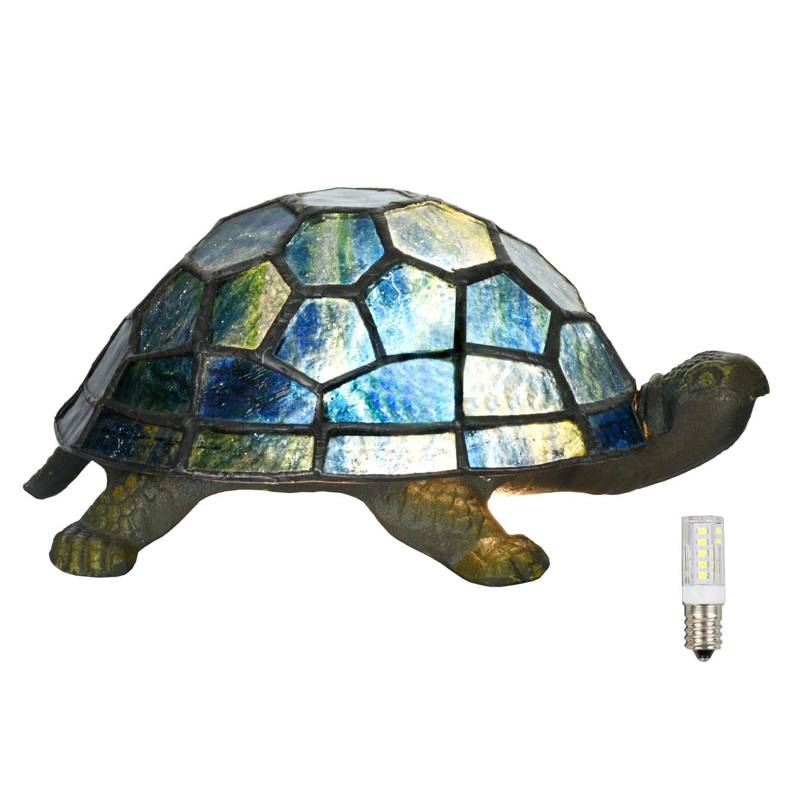 HomeBeauty Turtle Tiffany Style Accent Table Lamp Handmade Stained ...