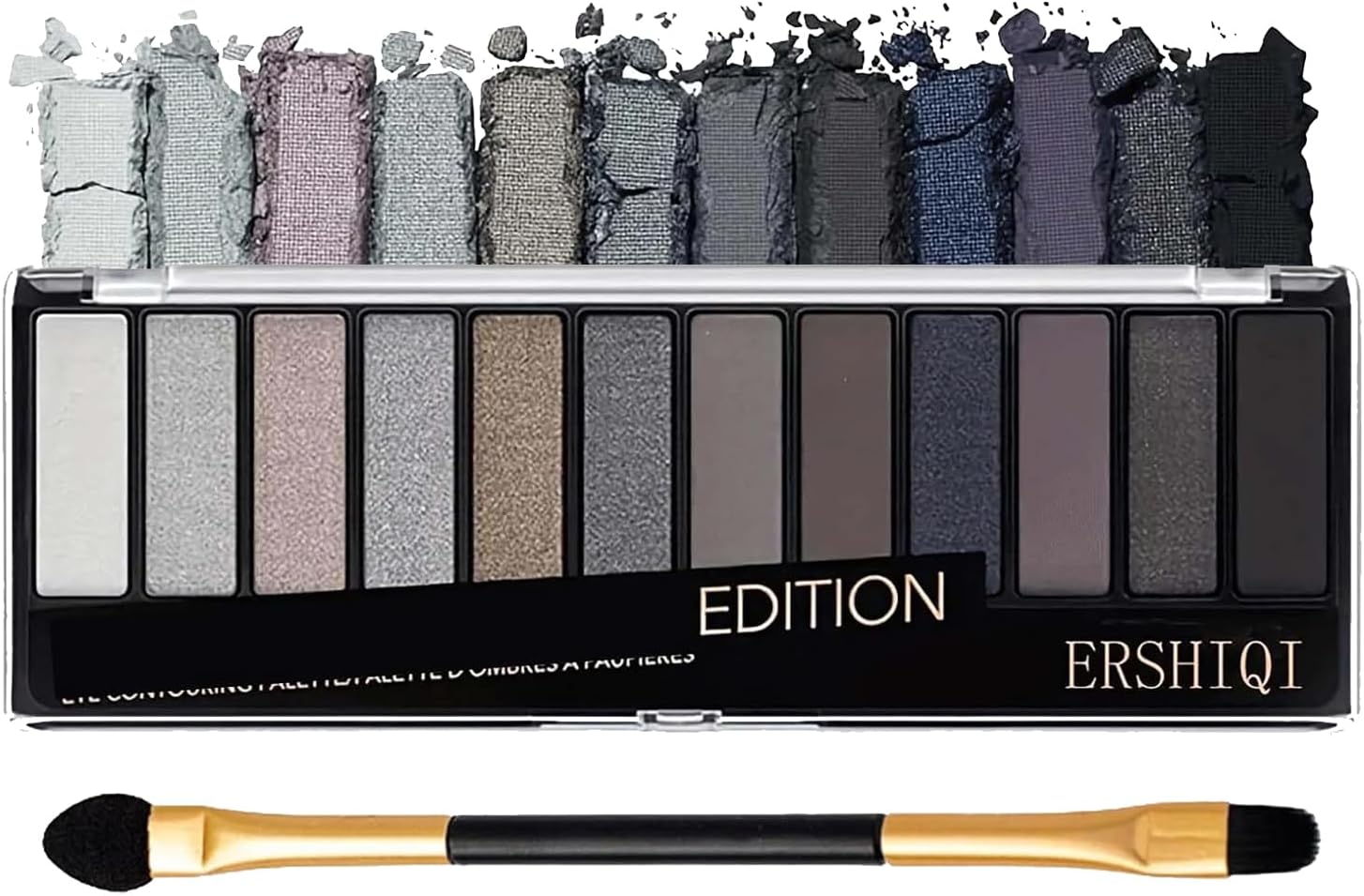 QUIWEN Grey Eyeshadow Palette, 12 Colours, Black Smokey Eyeshadow ...