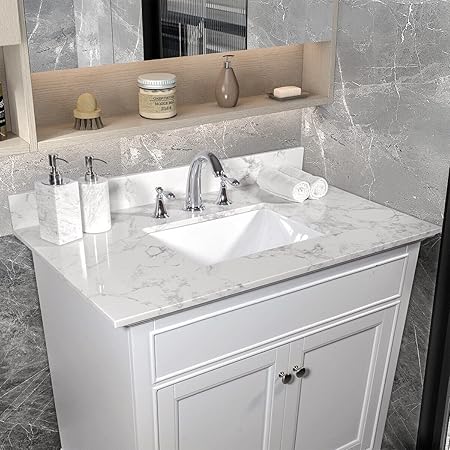 Amazon.com: 31 Inch Marble Vanity Top with Undermounted Rectangular ...